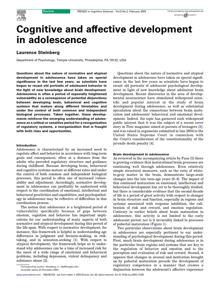 Adolescent Brain and Cognitive Development | PDF | Affect (Psychology ...