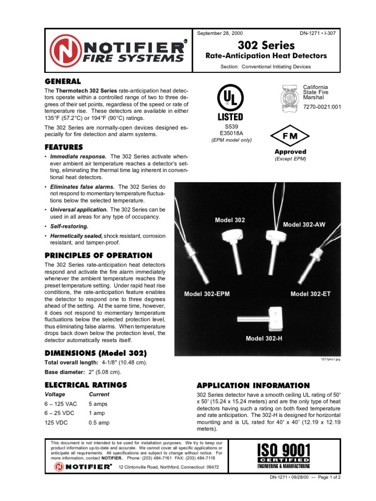 Specification Sheet for Thermotech 302 Series Rate-Anticipation Heat ...