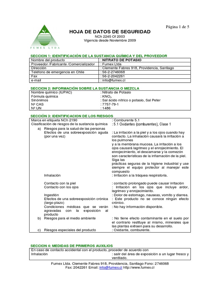 Hds Nitrato de Potasio | PDF | Material explosivo | Agua