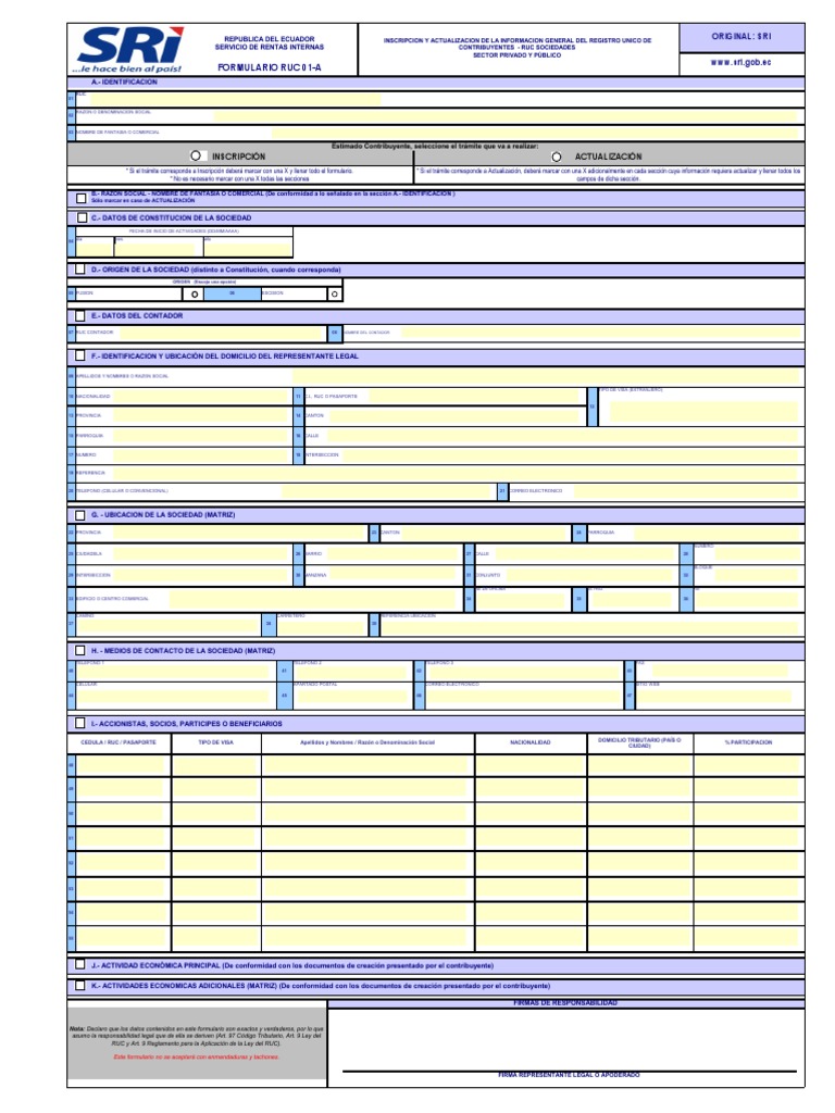 Formulario RUC 01 - A | PDF