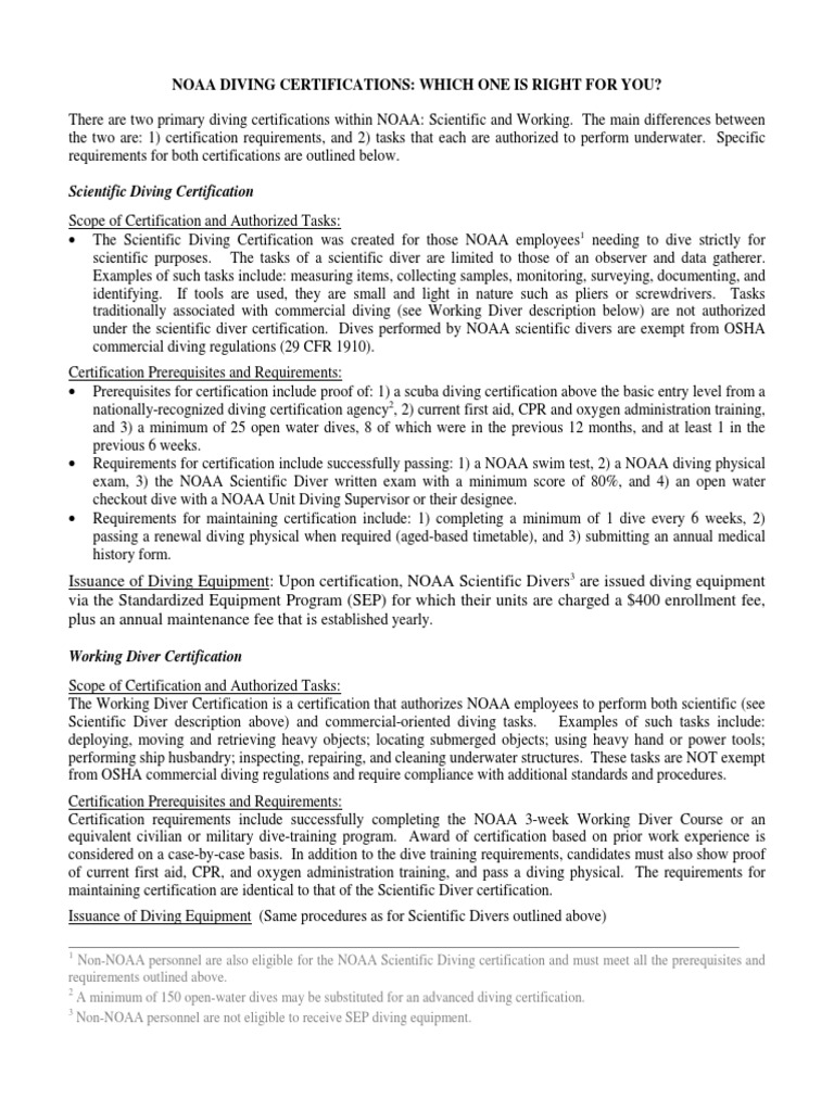 Noaa Diving Certifications: Which One Is Right For You? | PDF | Scuba ...