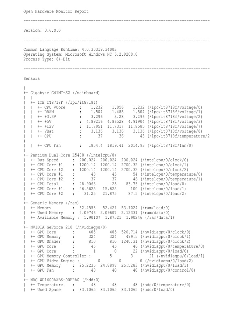 Openhardwaremonitor Report Pdf X86 Architecture Integrated Circuit 