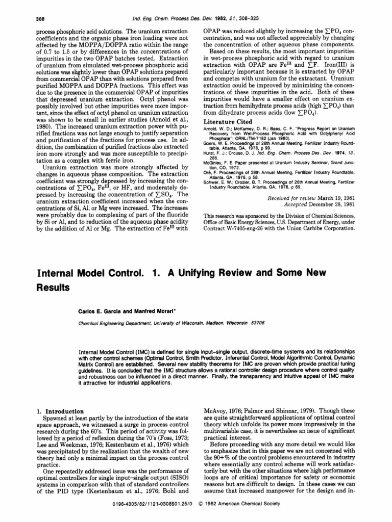 Internal Model Control. A Unifying Review and Some New Results ...