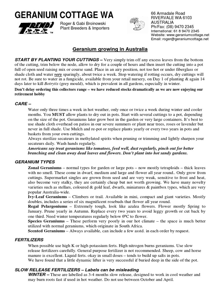 Geranium Cottage Growing Notes | PDF | Horticulture And Gardening | Botany