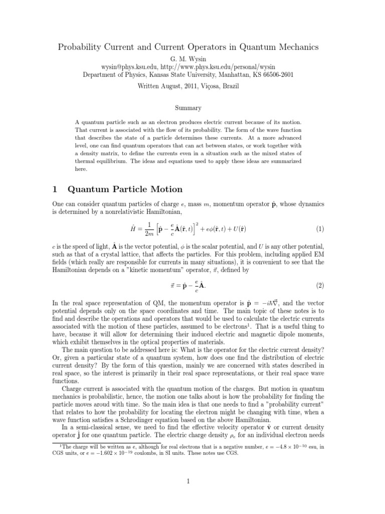 QM Probability Current | PDF | Wave Function | Hamiltonian (Quantum Mechanics)