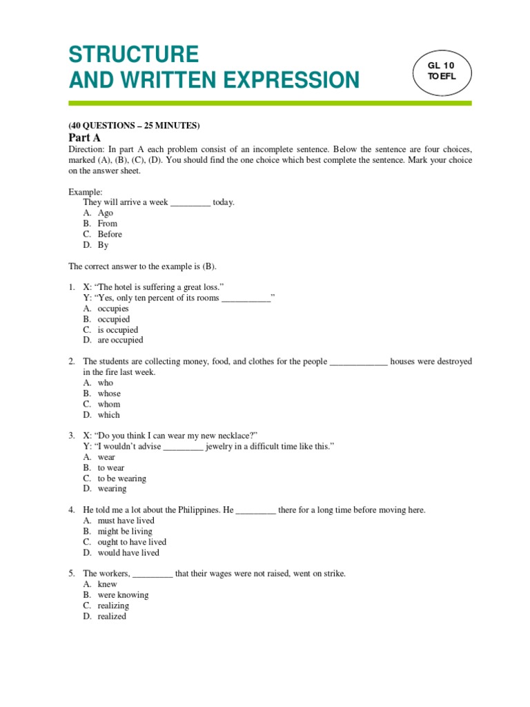 Structure and Written Expression: Part A | PDF | Homework