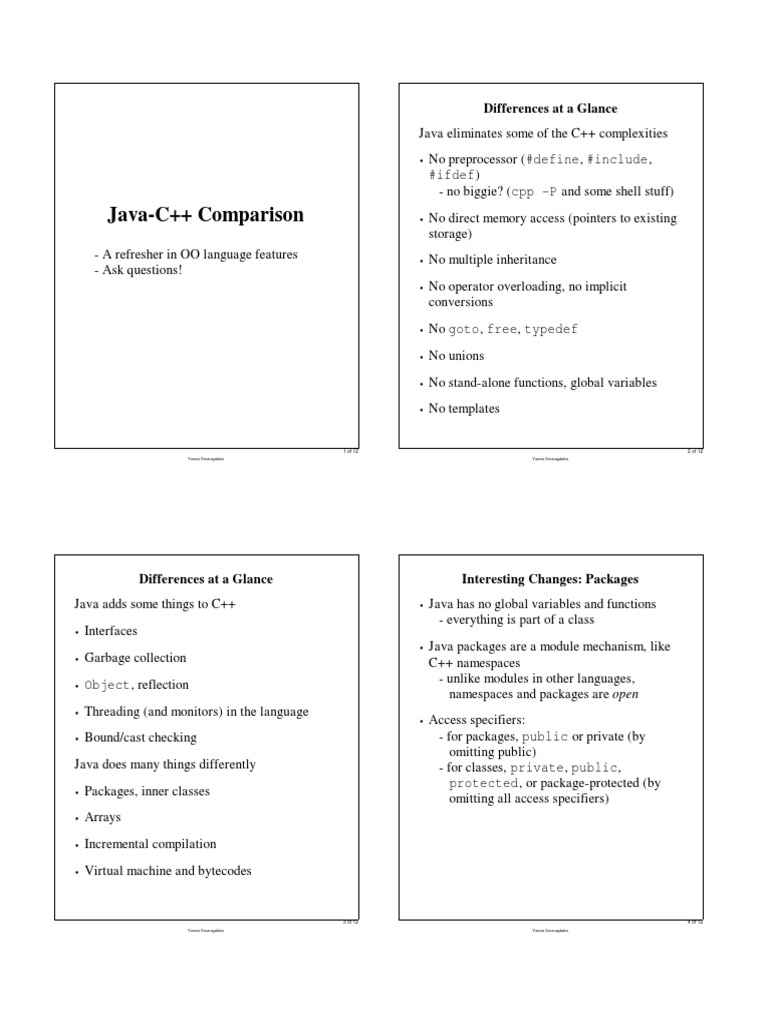 Java C Comparison Differences At A Glance Pdf C Method