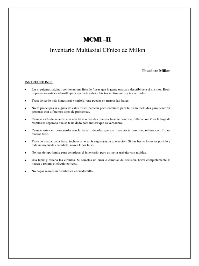 Millon (Mcmi-II) Cuadernillo | PDF | Amor | Science