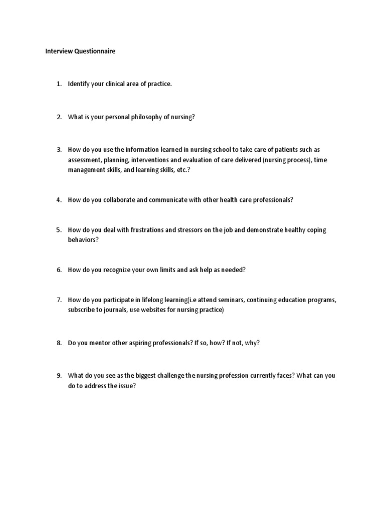 Interview Questionnaire-Nursing | PDF | Career & Growth | Lifestyle