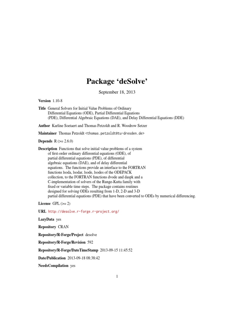 DeSolve Package Details | PDF | Ordinary Differential Equation ...
