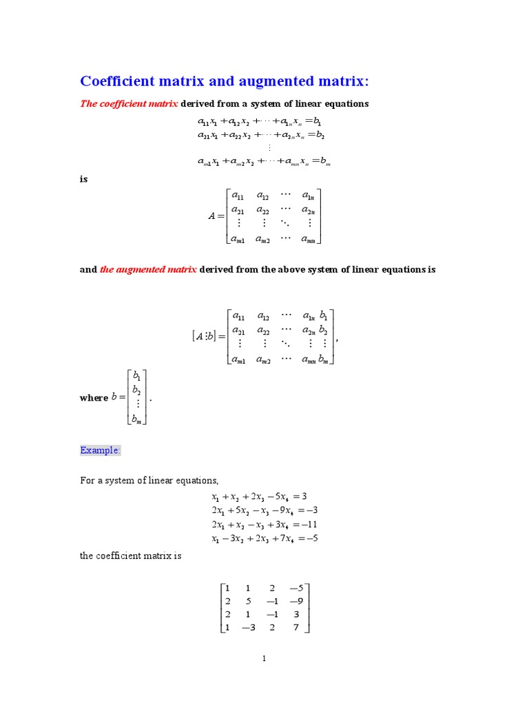Coefficient vs Augmented Matrix Explained | PDF