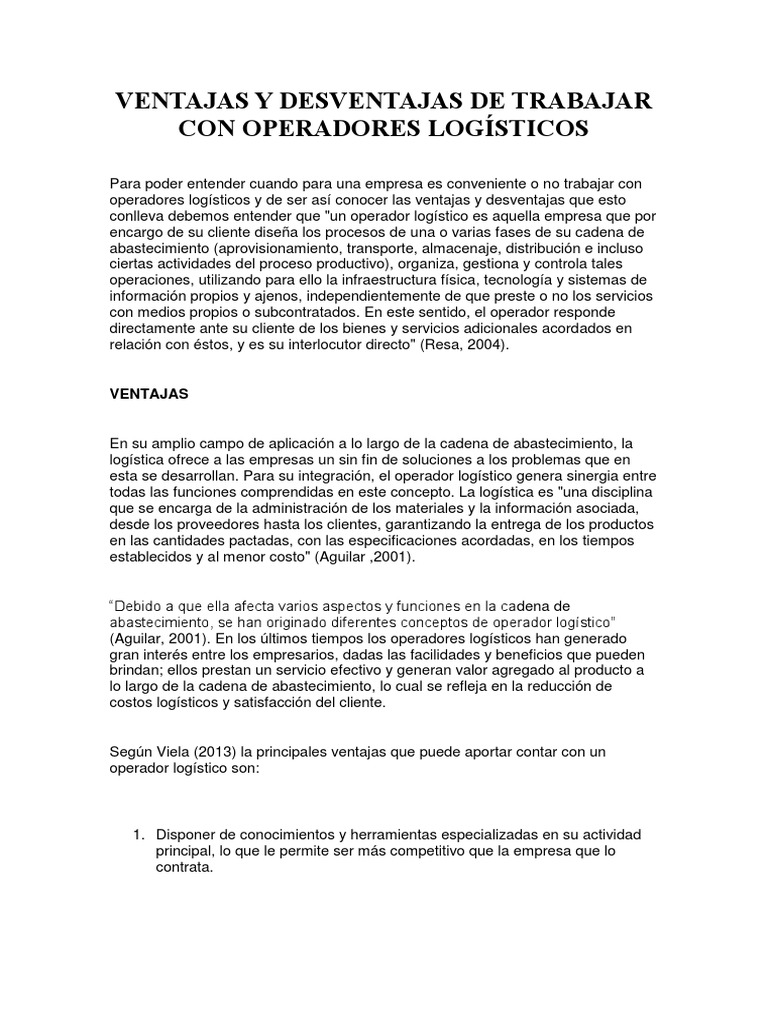 Ventajas y Desventajas de Trabajar Con Operadores Logísticos | PDF ...