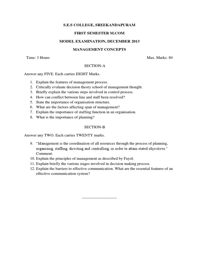 Management Concepts Exam Paper | PDF