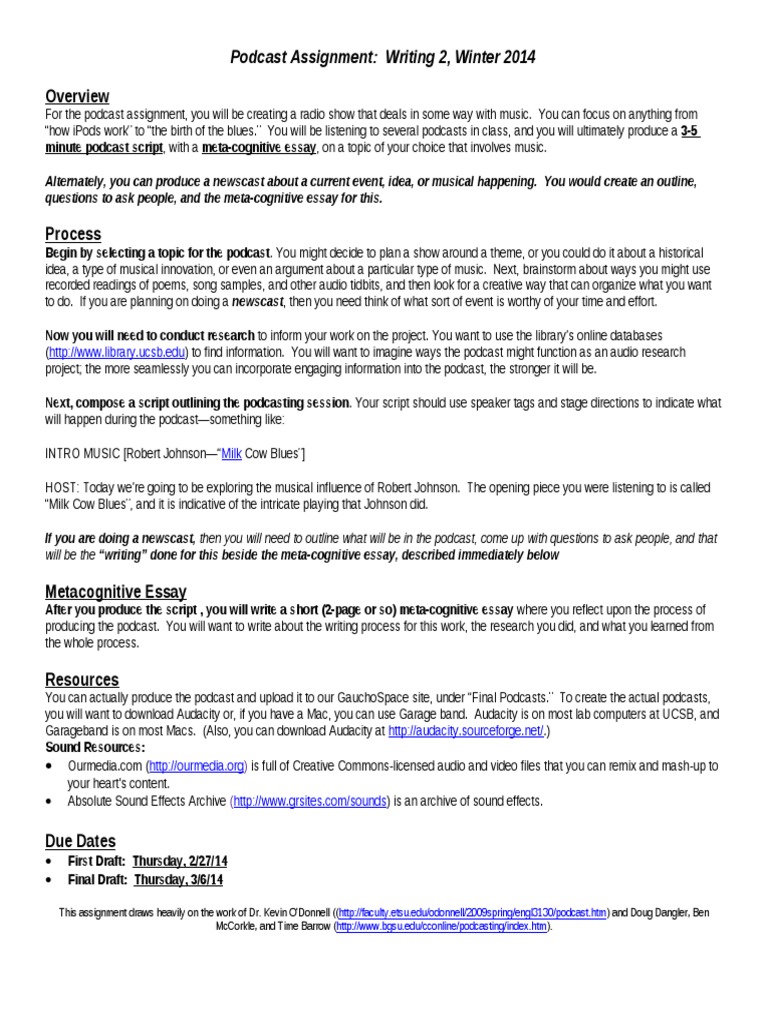 Music Podcast Assignment Guide | PDF | Podcast | Communication