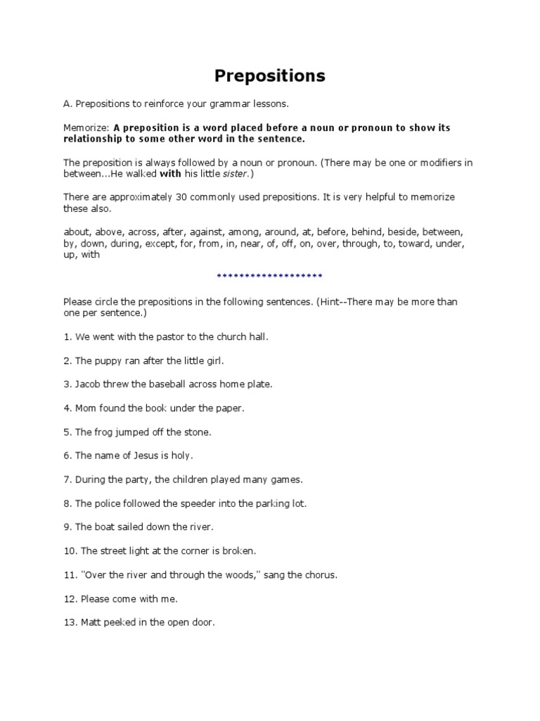 Prepositions & Conjunctions (Worksheet) | PDF | Preposition And ...
