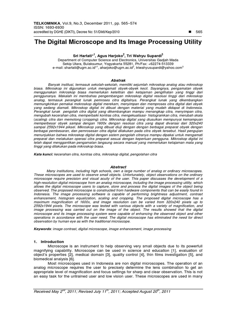 The Digital Microscope and Its Image Processing Utility | PDF | Kamera ...