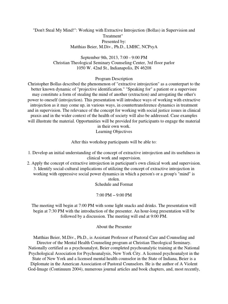 Psychoanalysis: Extractive Introjection | PDF | Psychoanalysis | School ...