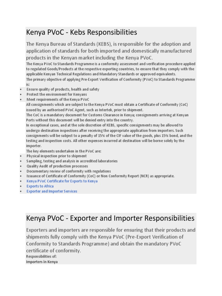 Kenya PVoC | PDF | Verification And Validation | Business