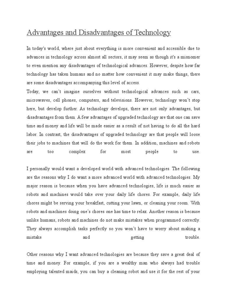 Advantages and Disadvantages of Technology | PDF | Society | Economic ...