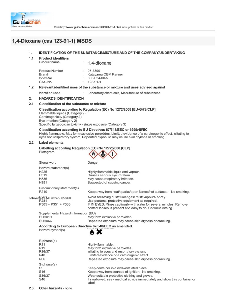 MSDS of 1,4-Dioxane (cas 123-91-1) | Personal Protective Equipment ...