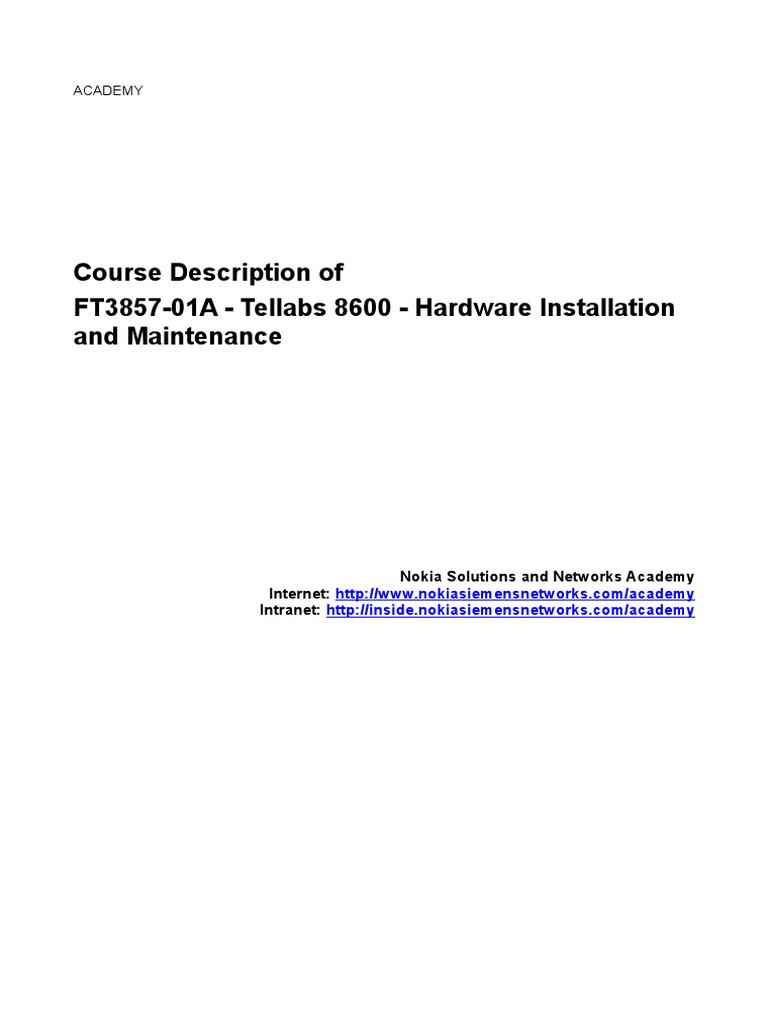 Course Description of FT3857-01A - Tellabs 8600 - Hardware Installation ...