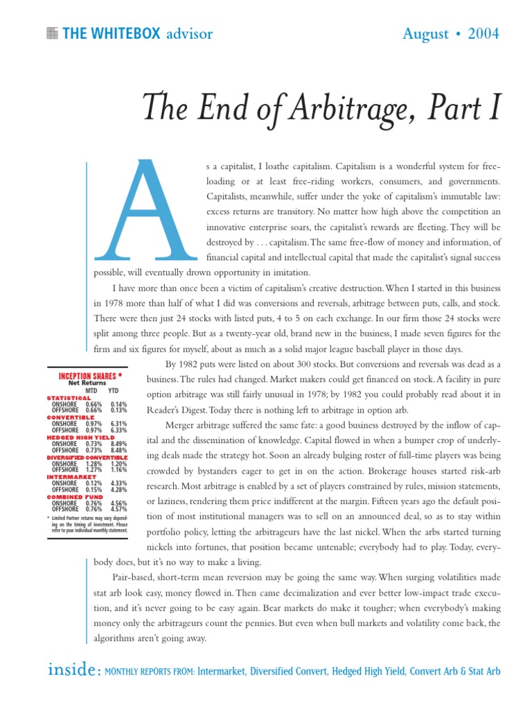The End of Arbitrage Strategies | PDF | Hedge Fund | Arbitrage