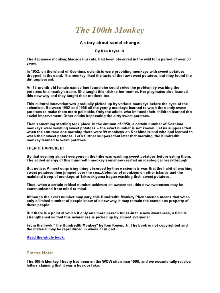 The 100th Monkey | PDF | Psychological Concepts | Epistemology