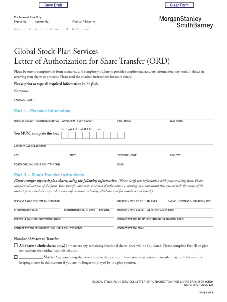 Letter of Authorization For Share Transfer | PDF | Banks | Morgan Stanley