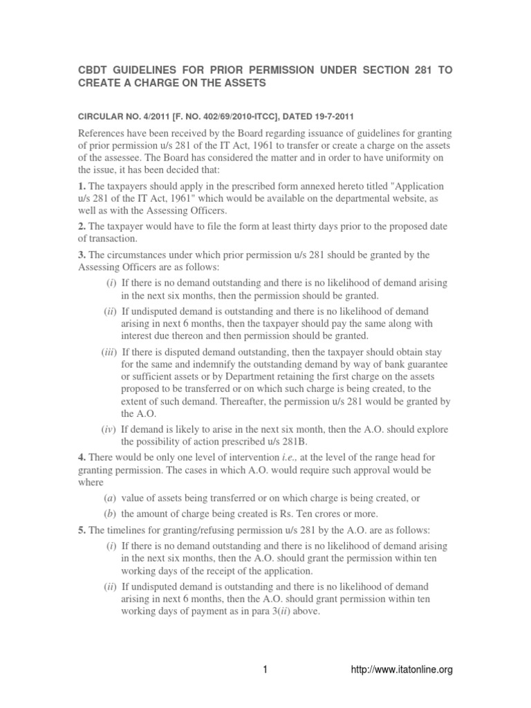 CBDT Circular 281 Charge Assets | PDF | Income Tax In India | Taxes