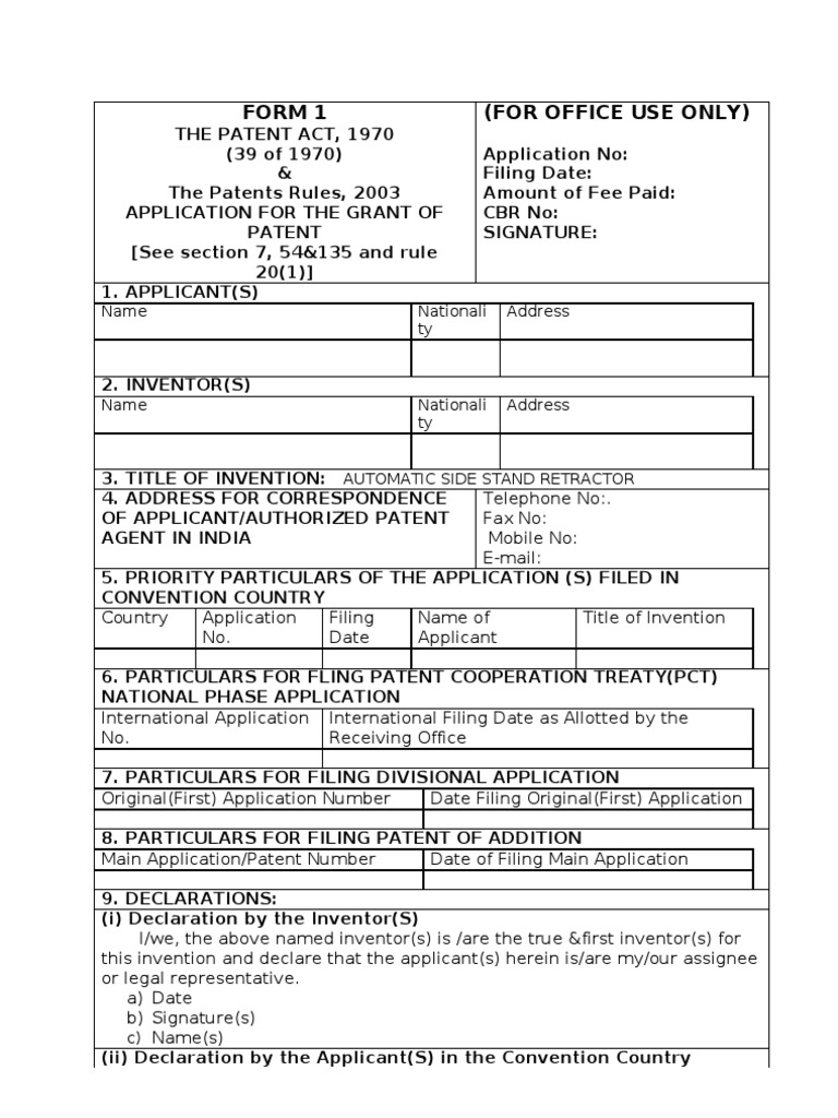 Patent Form 1 | PDF | Glossary Of Patent Law Terms | Priority Right
