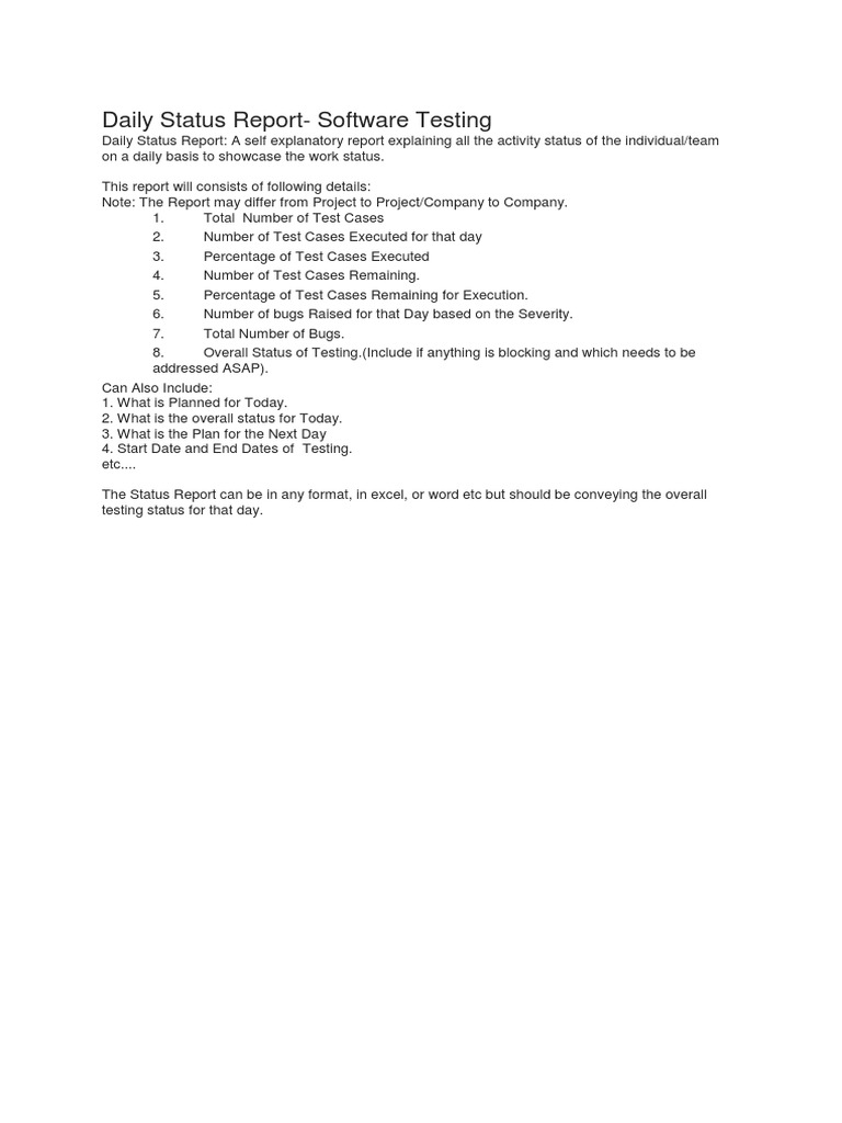 Daily Software Testing Status Report | PDF | Software Testing | Computing