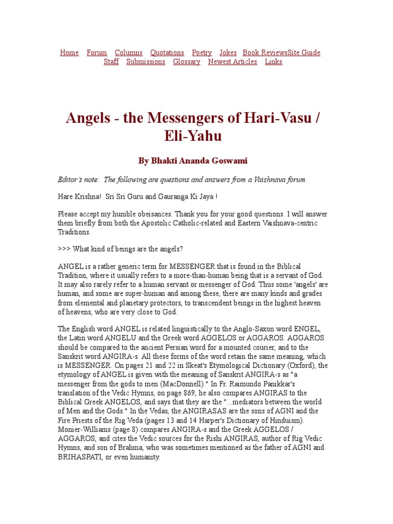 Angels - The Messengers of Hari-Vasu / Eli-Yahu: by Bhakti Ananda ...