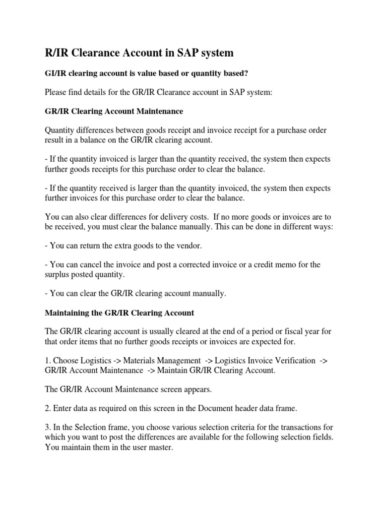 Clearing GRIR Account | PDF | Invoice | Debits And Credits