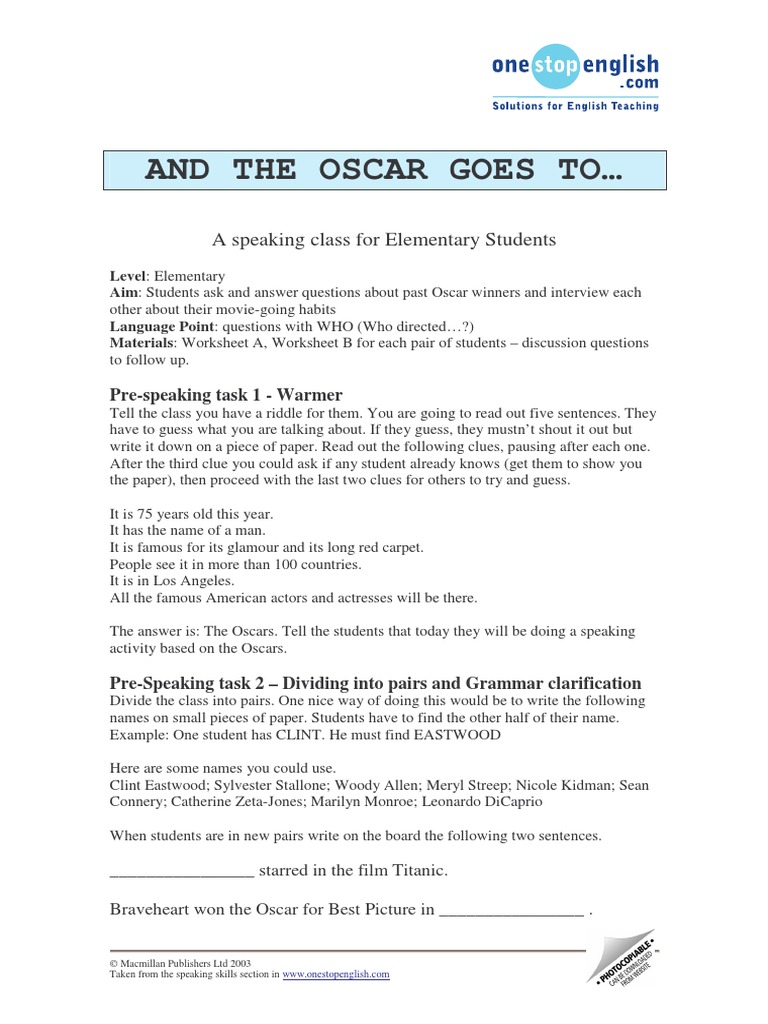 The Oscar The Goes To - One Stop | PDF