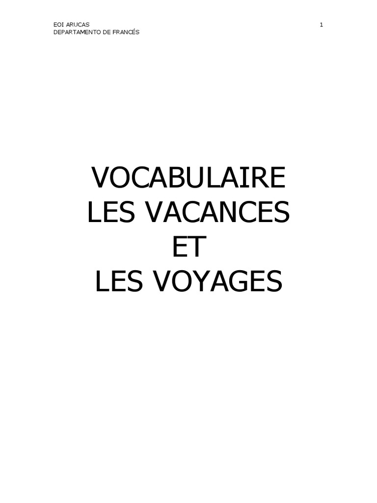 Vocabulaire des Vacances et Voyages | PDF