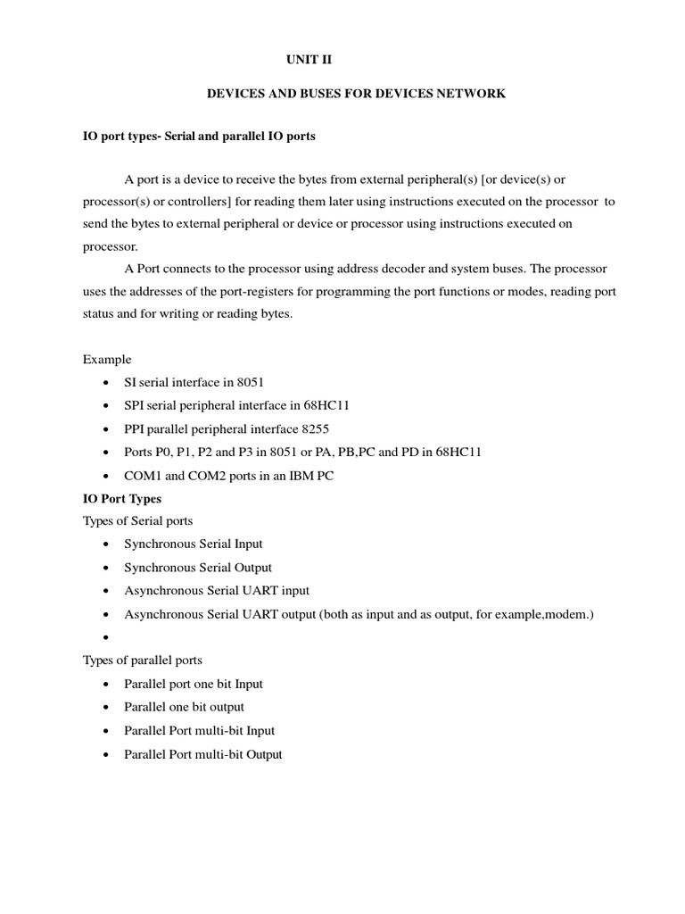 Embedded-Systems Unit 2 Notes | PDF | Usb | Input/Output Embedded-Systems Unit 2 Notes | PDF | Usb | Input/Output
