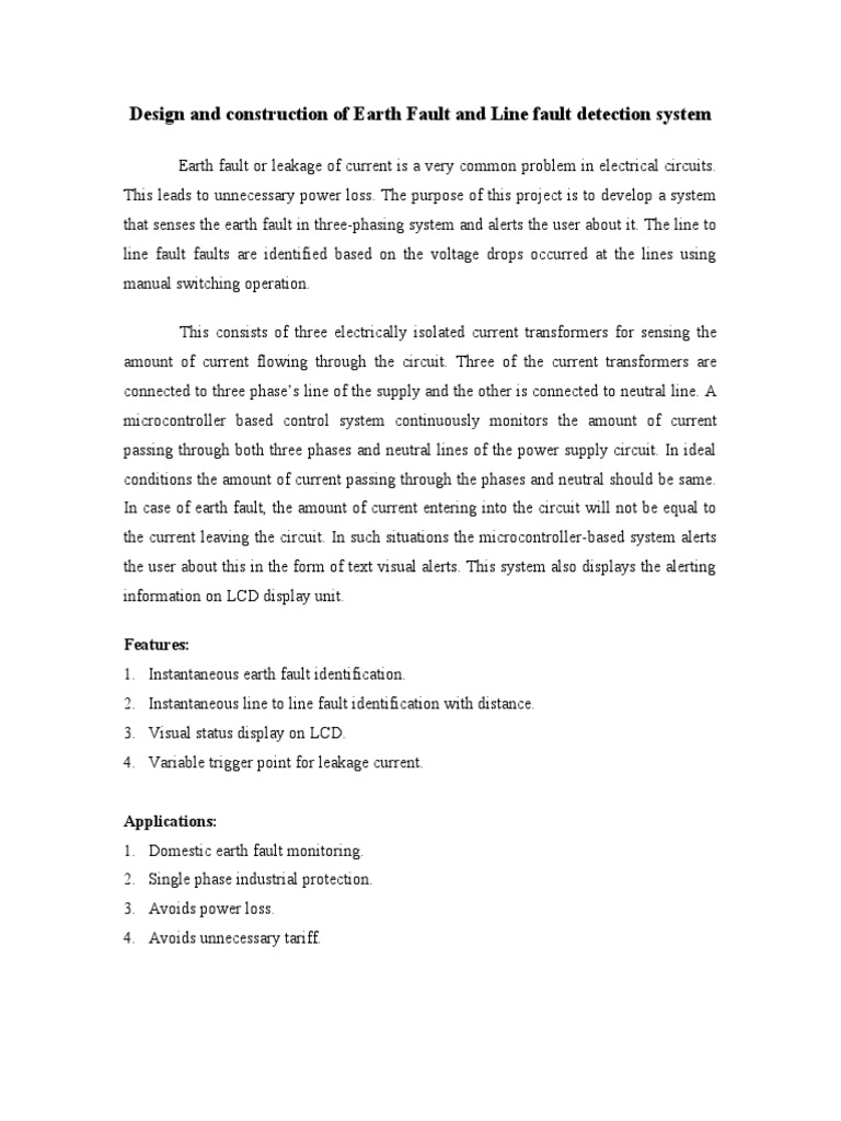 Design and Construction of Earth Fault and Line Fault Detection System ...
