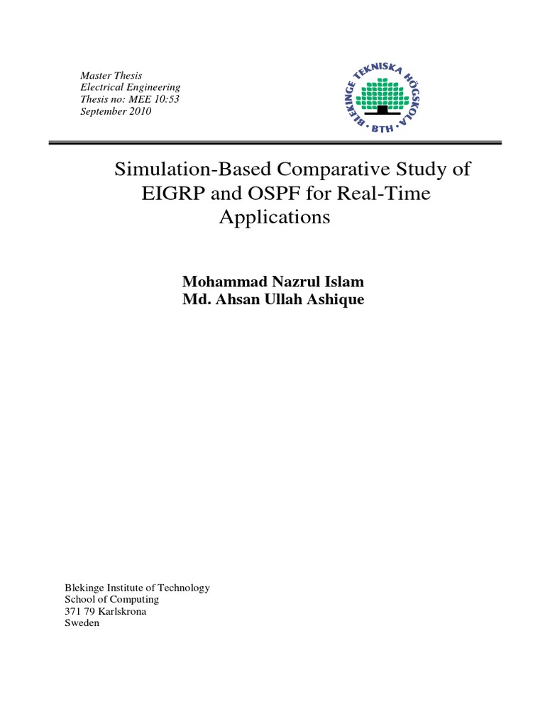 Thesis - 1053 - Simulation-Based Comparative Study of EIGRP and OSPF ... Thesis - 1053 - Simulation-Based Comparative Study of EIGRP and OSPF ...