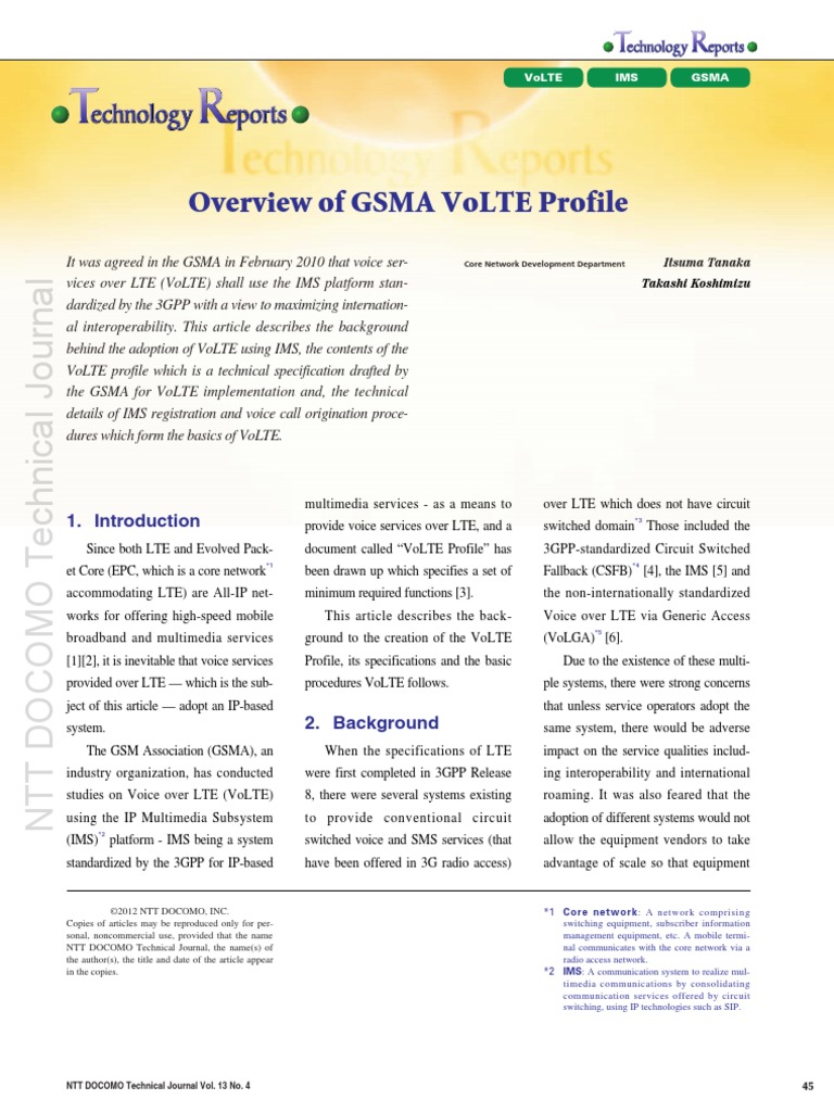 Overview of Gsma Volte Profile: Itsuma Tanaka | PDF | Computers