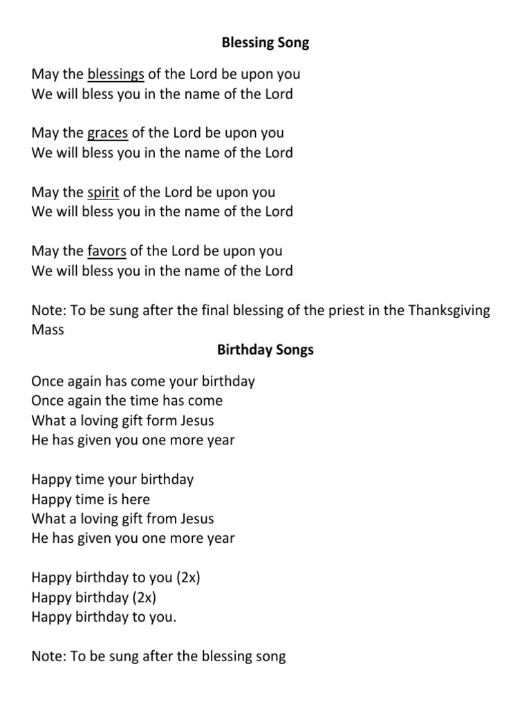 Birthday Blessing Song Lyrics | PDF | Catholic Liturgy | Worship