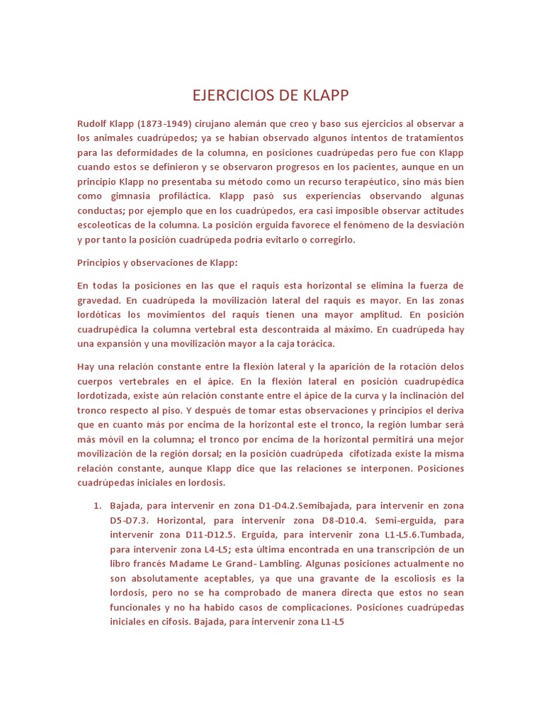 Ejercicios de Klapp1 | PDF | Escoliosis | Sistema musculoesquelético