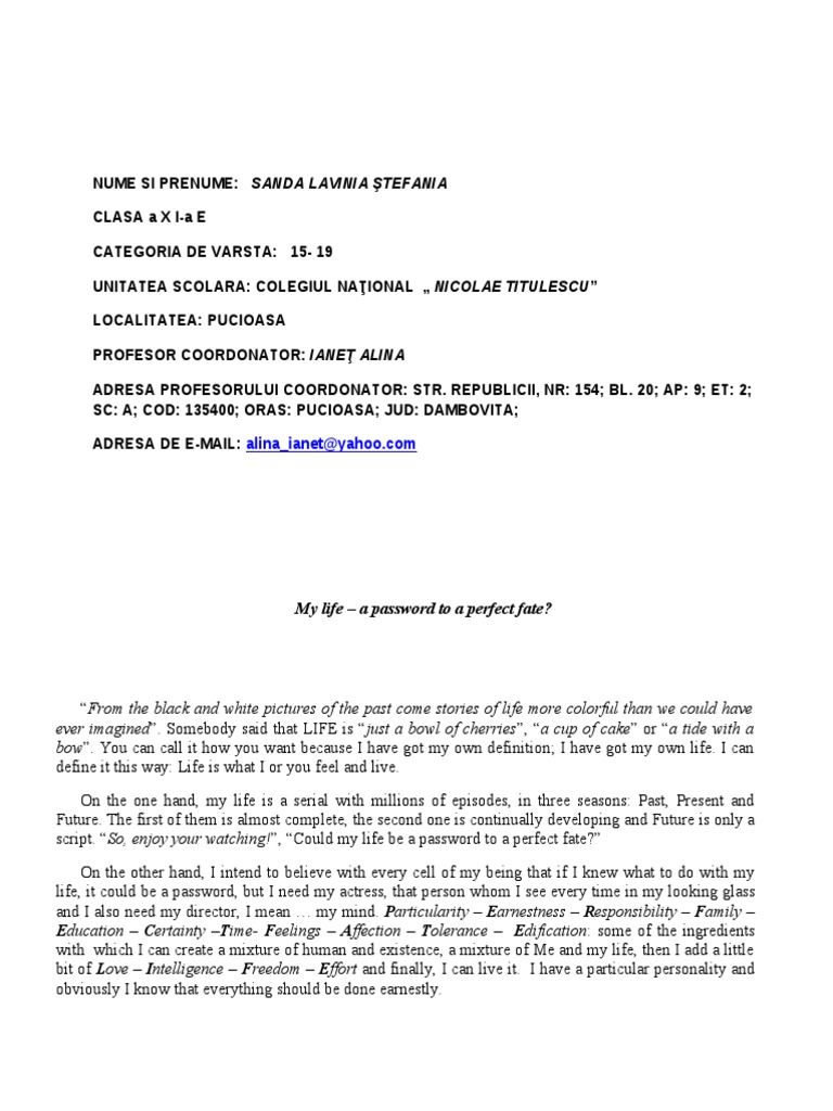 Sanda Lavinia Stefania, Eseu, 15-19 | PDF | Computing And Information ...