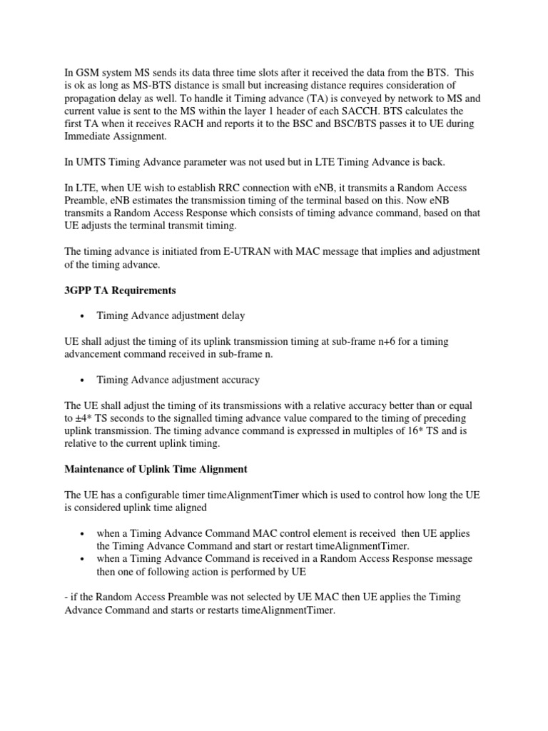 Timing Advance in LTE | PDF | Mobile Telecommunications | Networks