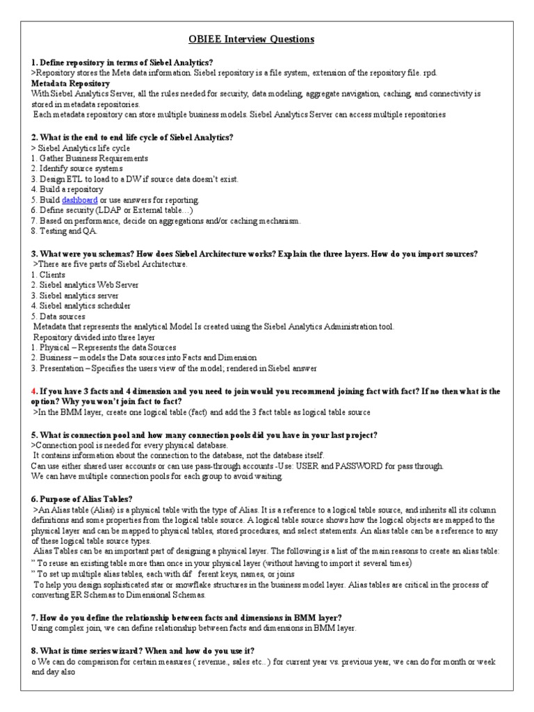 OBIEE Interview Questions: Dashboard | PDF | Metadata | Cache (Computing)
