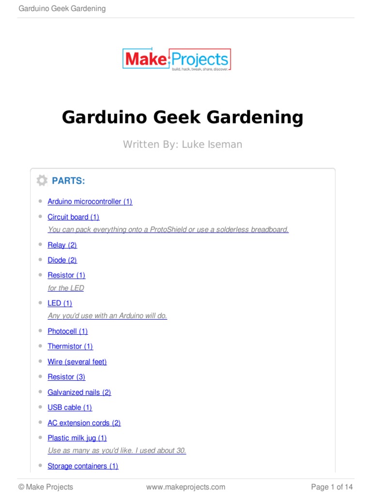 Garduino Geek Gardening | PDF | Arduino | Manufactured Goods