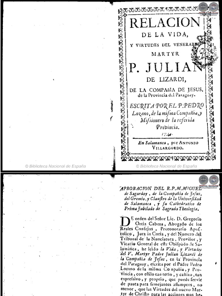 Relacion de La Vida y Virtudes de Julian Lizardi - 1741 - Portalguarani ...