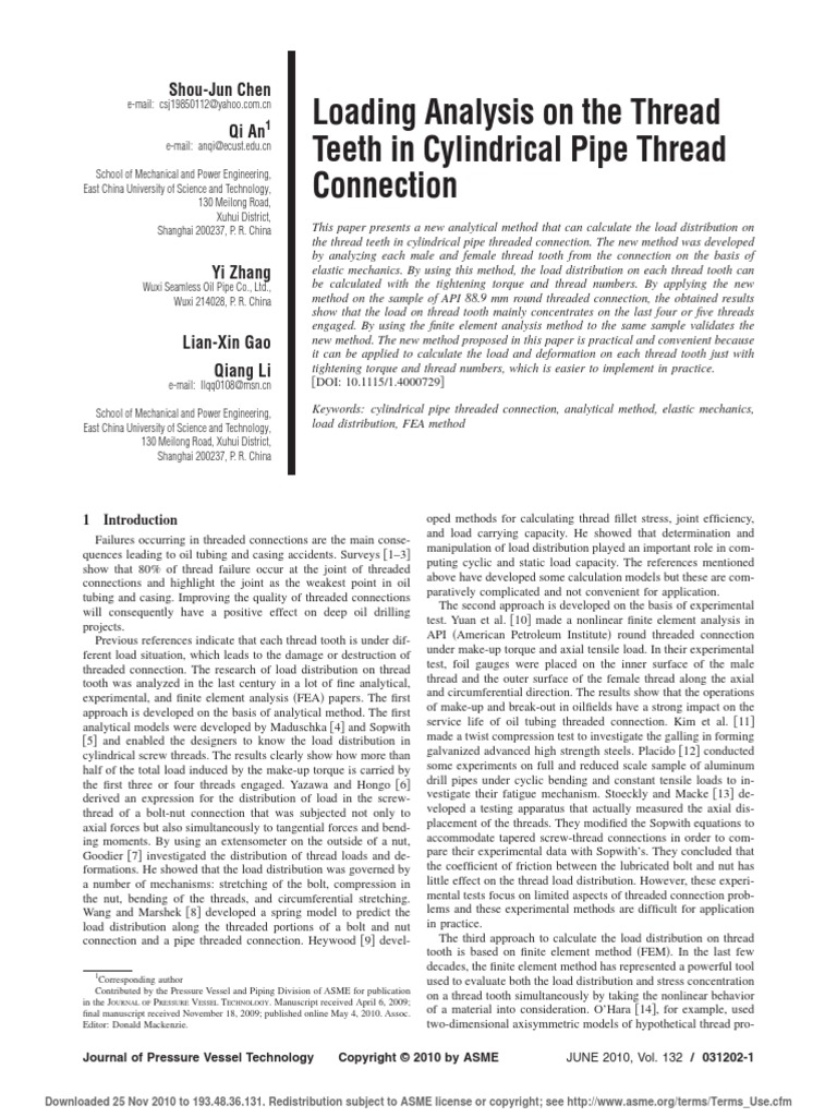 Loading Analysis On Threaded Connection | PDF