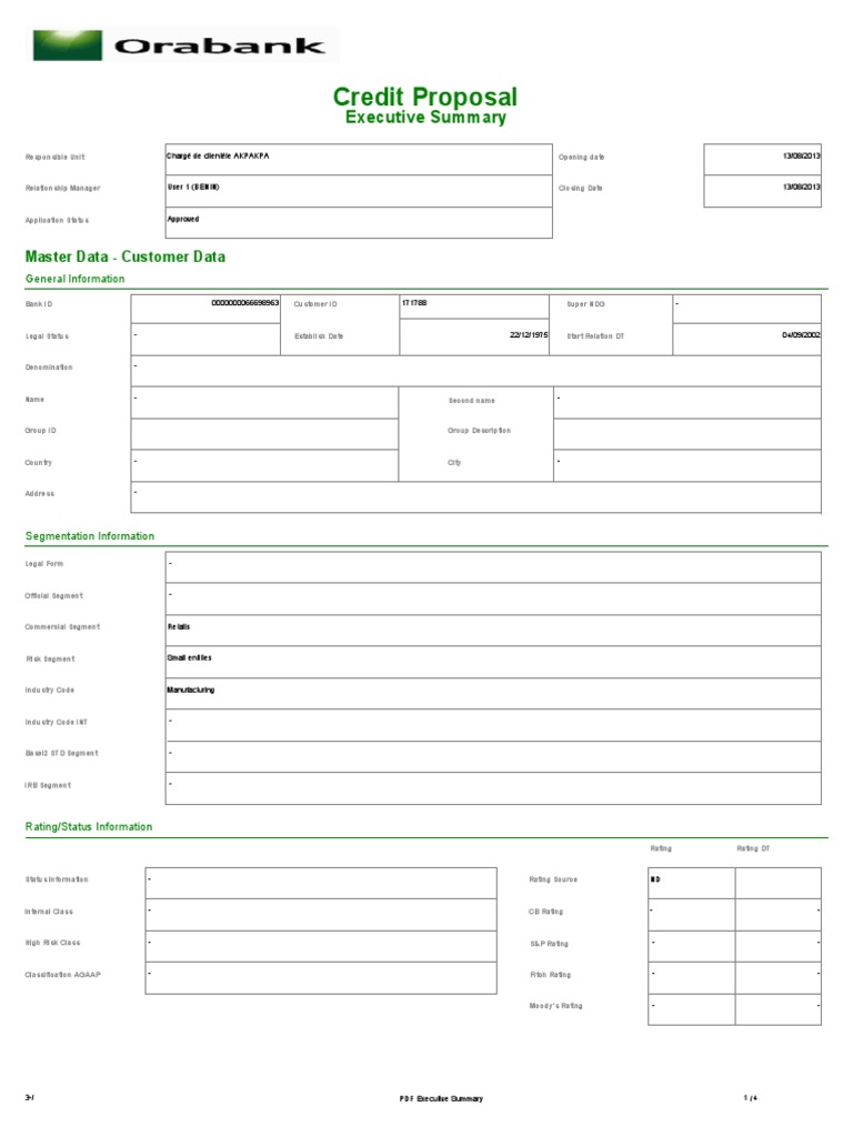 Credit Proposal: Executive Summary | PDF | Collateral (Finance) | Line ...