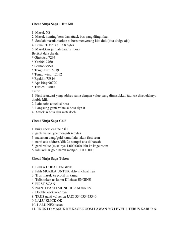 Cheat Ninja Saga 1 Hit Kill | PDF