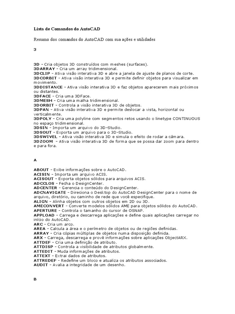 Resumo dos Principais Comandos do AutoCAD e suas Funções | PDF | Auto ...